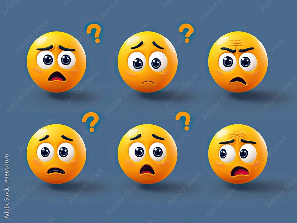 Collection of confused and puzzled emoji faces in flat design ...