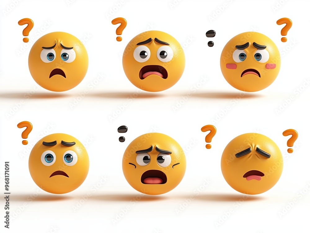 Collection of confused and puzzled emoji faces in flat design ...