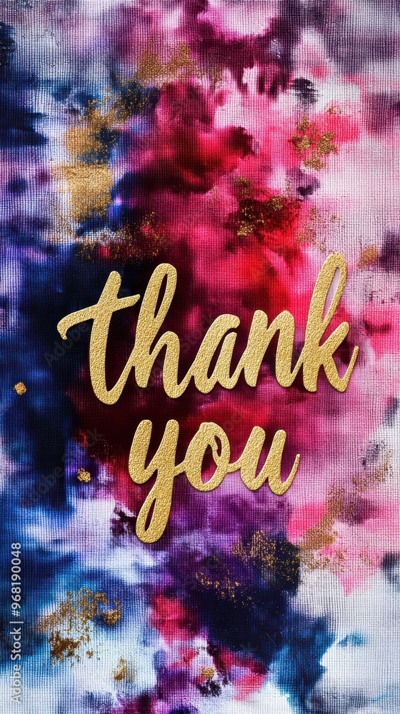 This vibrant watercolor thank you design features bold colors and gold ...