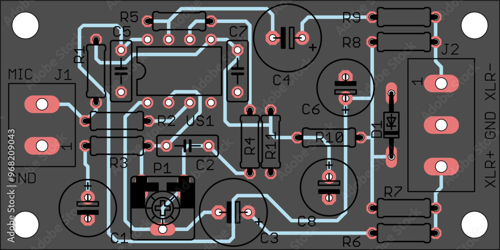 Vector printed circuit board of electronic device with components of ...