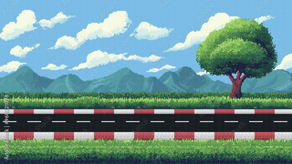 Vecteur Stock pixel art racing game level background, pixel retro ... Vecteur Stock pixel art racing game level background, pixel retro ...