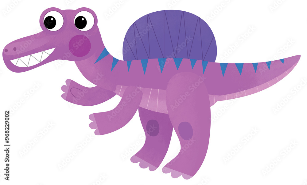 cartoon scene with happy prehistoric animal spinosaurus velociraptor ...