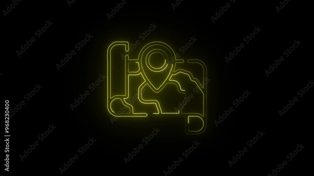 Neon Global Mobility icon on dark background. Glowing animated Global ...