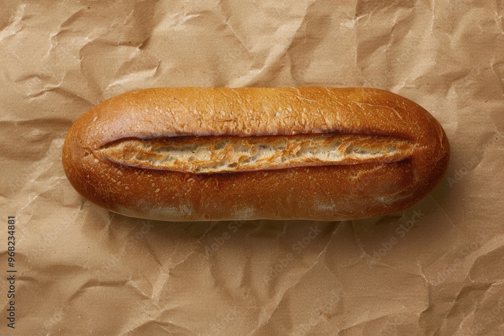 Extremely close up view of a single freshly baked bread on the baking ...