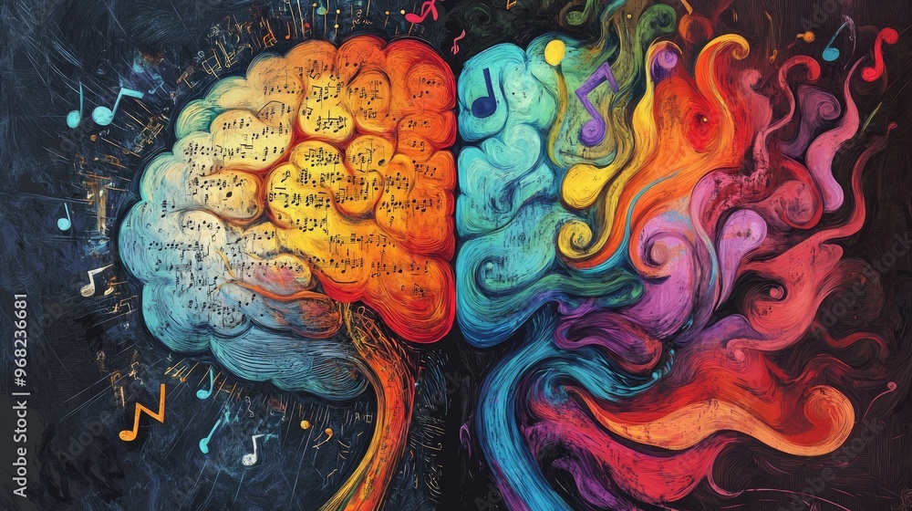 Vibrant split-brain illustration showing the left brain's logical side ...