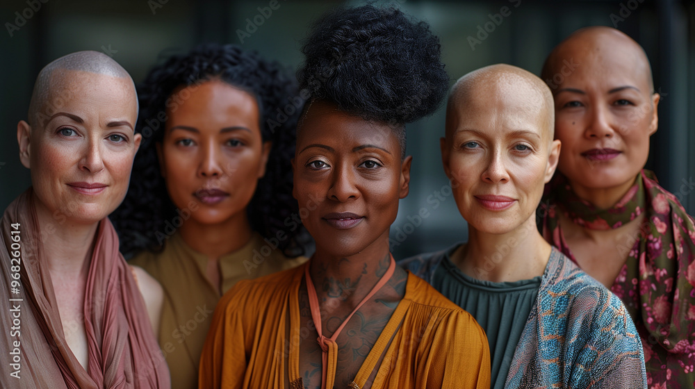 Front profile portrait of diverse cancer survivors of varying skin ...