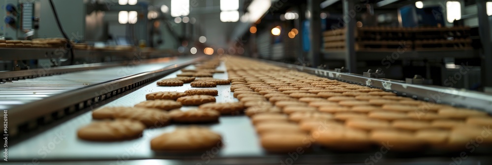 Close-up images of a vast cookie and dessert manufacturing process in ...