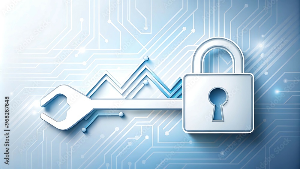 a digital lock and key managed by AI algorithms, with a rising arrow, symbolizing enhanced ...