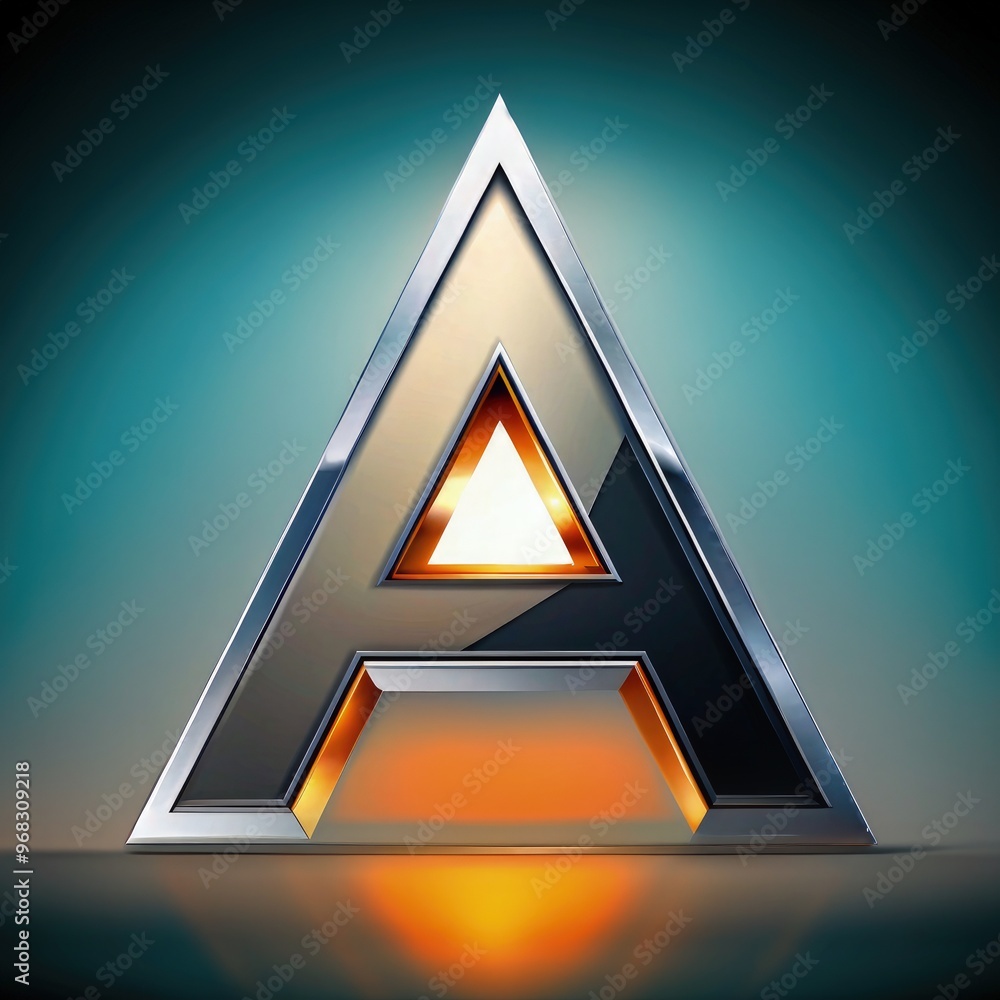 Stylized metallic letter A with triangular accents and glowing ...