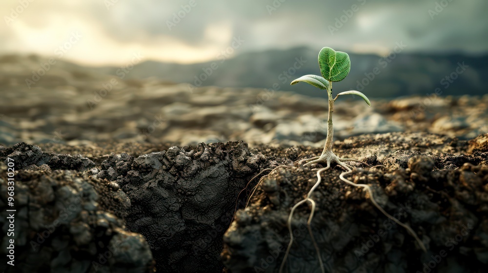 seed in the dirt with visible roots, about to sprout. This underground ...