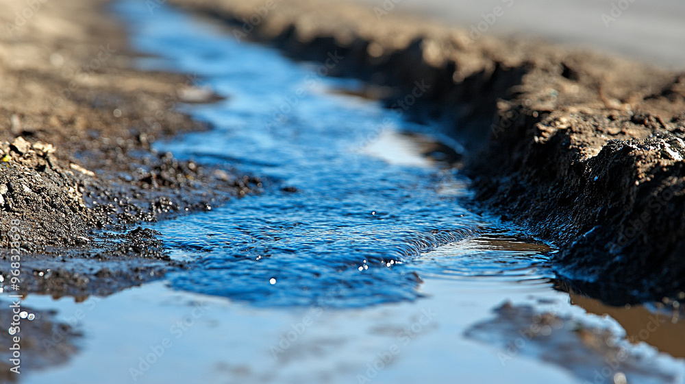 polluted river contaminated by industrial chemical waste, with murky ...