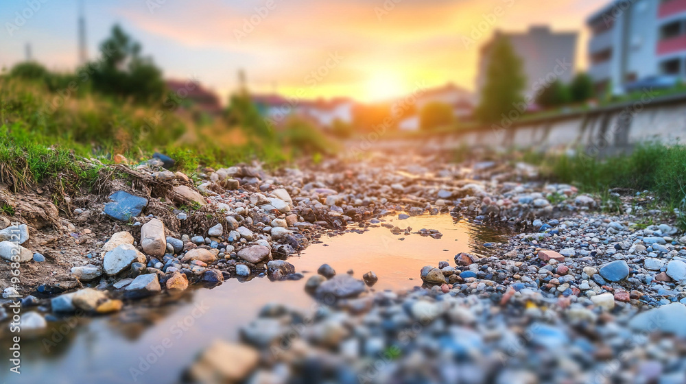 polluted river contaminated by industrial chemical waste, with murky ...