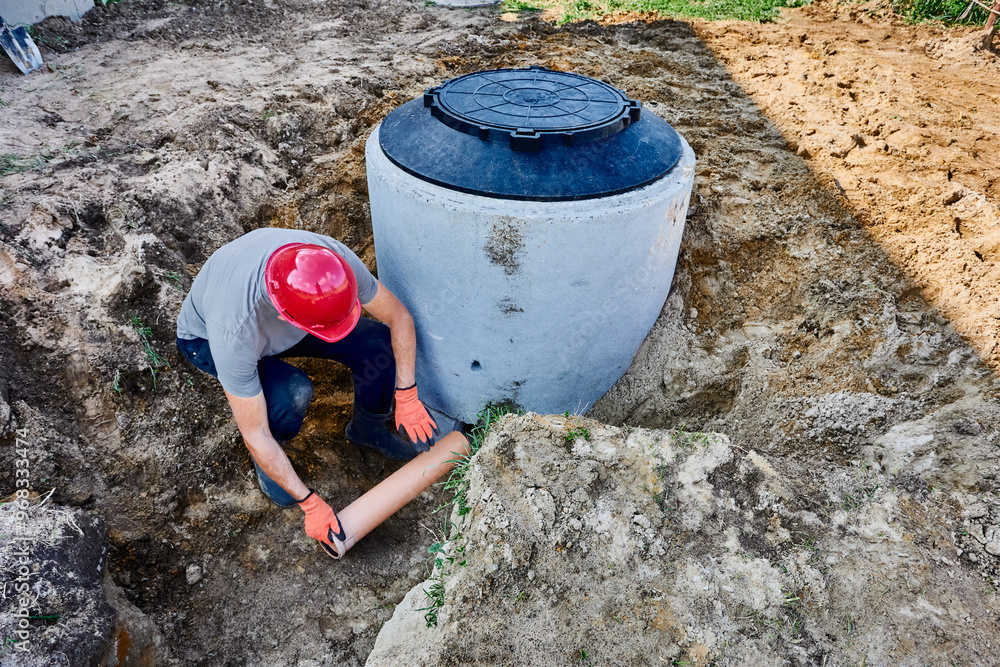 Connecting septic tank to external disposal system, installing out ...