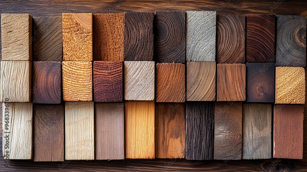 Assorted rough oak wood swatches in a gradient display, from light to ...