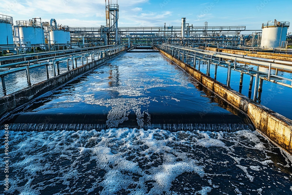 Wastewater Treatment Plant with Overflowing Water and Foamy Runoff ...