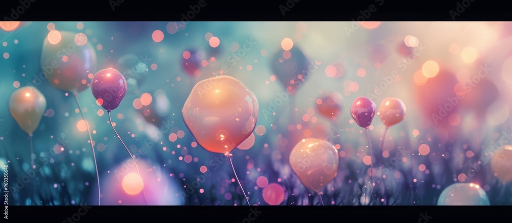 Magical balloon forest under light rain with shimmering balloons. 🌧️🎈 ...