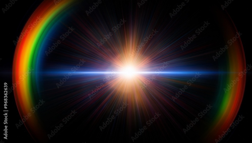 lens flare effect with light on a black background abstract sunburst ...