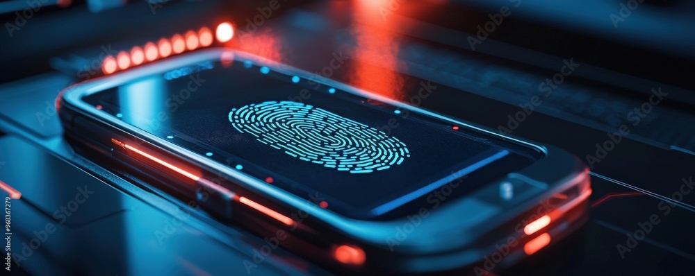 Close-up of digital wallet with fingerprint scanner, highlighting the ...