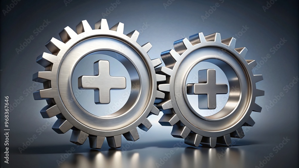 Interconnected gears revolve in harmony, their teeth locked in a ...