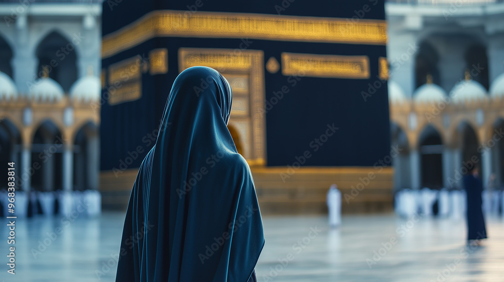 Muslim woman praying in front of the kaaba in mecca, saudi arabia Stock ...