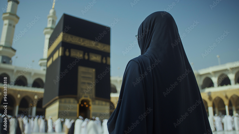 Muslim woman praying at kaaba in mecca masjid al-haram mosque saudi arabia Stock Photo | Adobe Stock