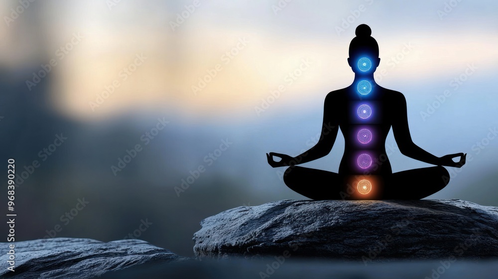 Energy centers: chakra system in human body, each associated different ...