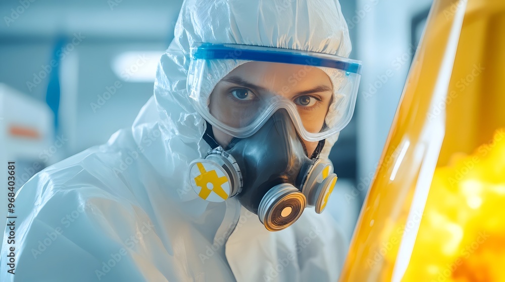Scientist in Hazmat Suit Handling Radioactive Material in Controlled ...