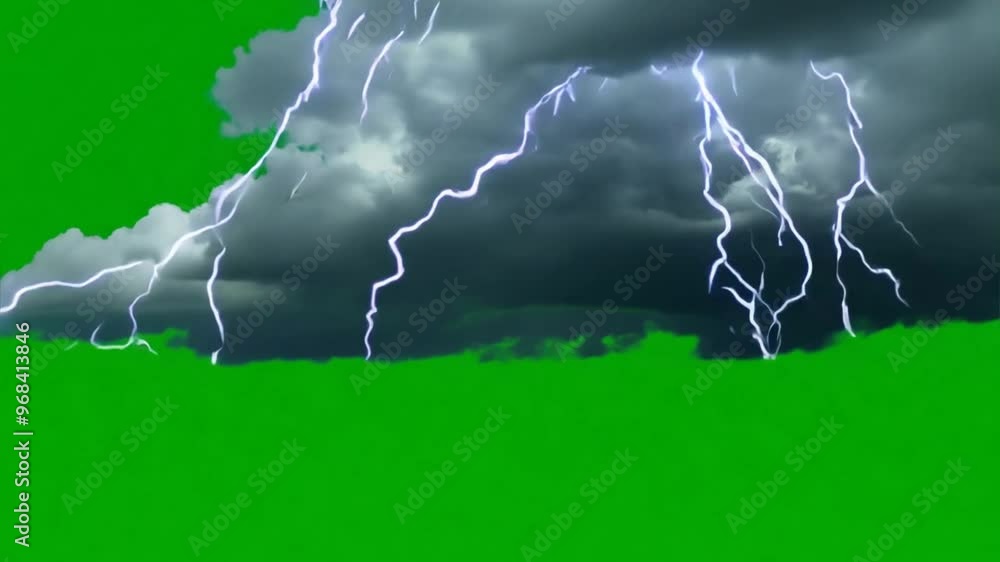 Thunderstorm Lightning Strike Green Screen: A dramatic, cinematic green ...