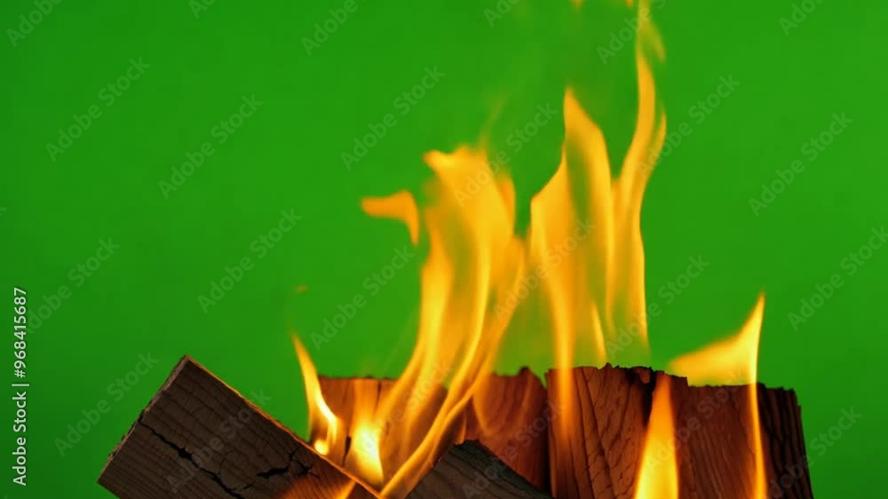 Fiery Blaze on Green Screen: A mesmerizing image of a roaring fire ...