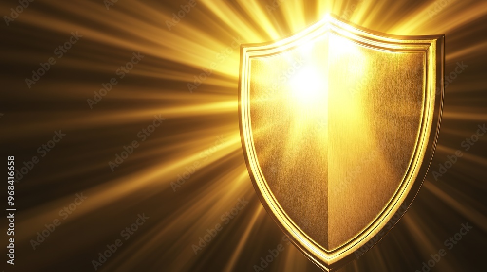 Elegant Shield in Pure Gold Set Against a Gold Background, Highlighting ...