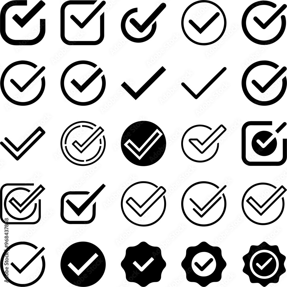 checkmark vector, checkmark icon set, approved symbol, checked checkbox mark, checkmark set ...