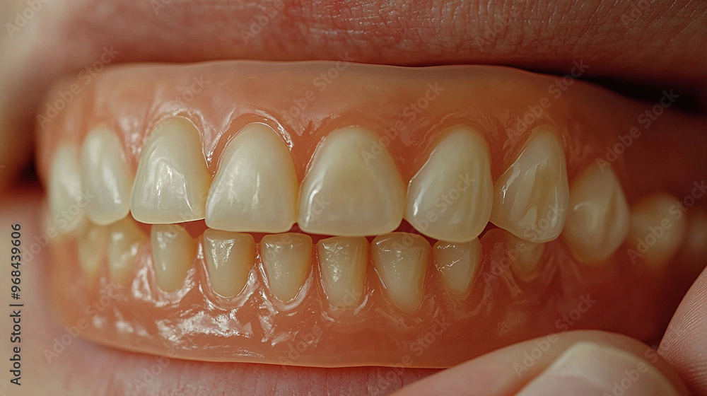Denture model showing misaligned and missing teeth for dental care and ...