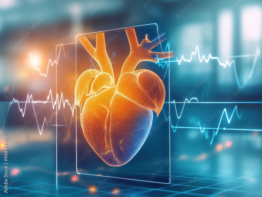 Digital Heart Visualization with ECG Lines, Highlighting Modern Medical ...