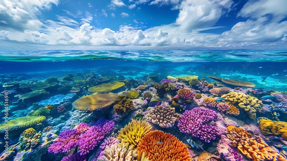 Expansive coral ecosystem of the Great Barrier Reef, teeming with ...