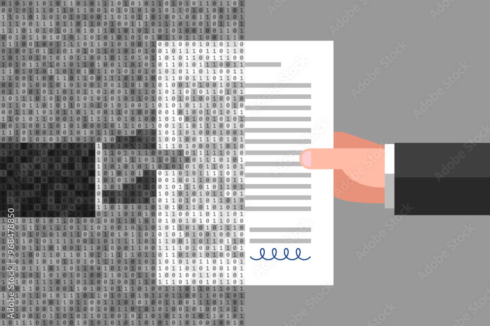 Document made from binary code and real paper document Stock Vector ...