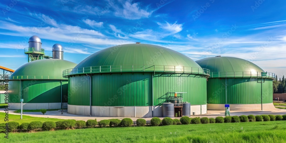 Eco-friendly biogas plant using tanks and pipes for waste-to-energy conversion, biogas, plant ...