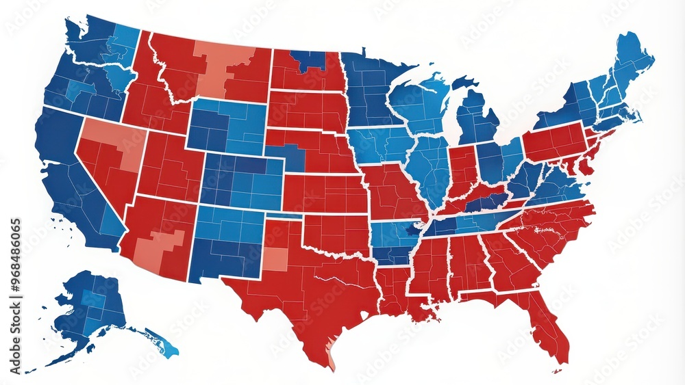 Election results map of the USA showing political party distribution ...