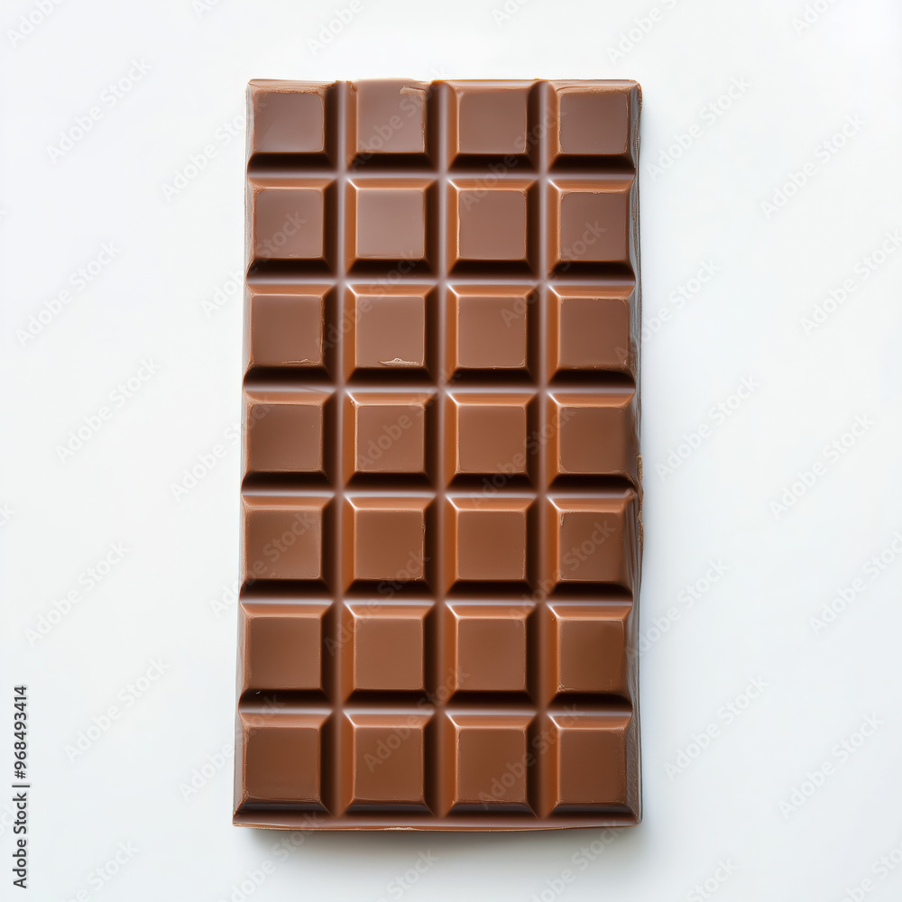 A whole milk chocolate bar with square sections, isolated on a white ...