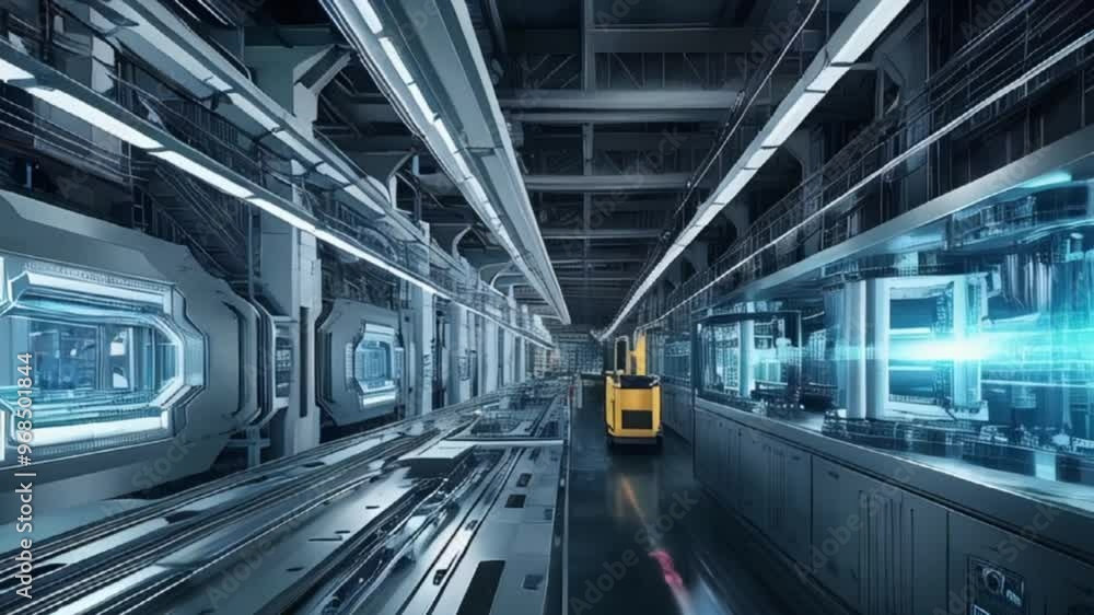 Futuristic industrial interior featuring advanced technology and ...