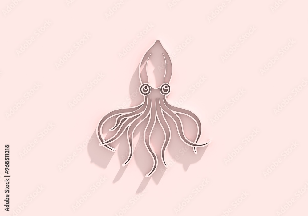 Squid with tentacles. Cartoon sea and ocean animal. Cute giant kraken ...