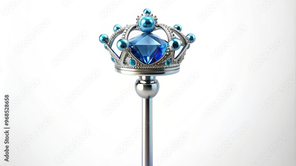 Royal scepter with a sparkling blue diamond on top standing tall and ...