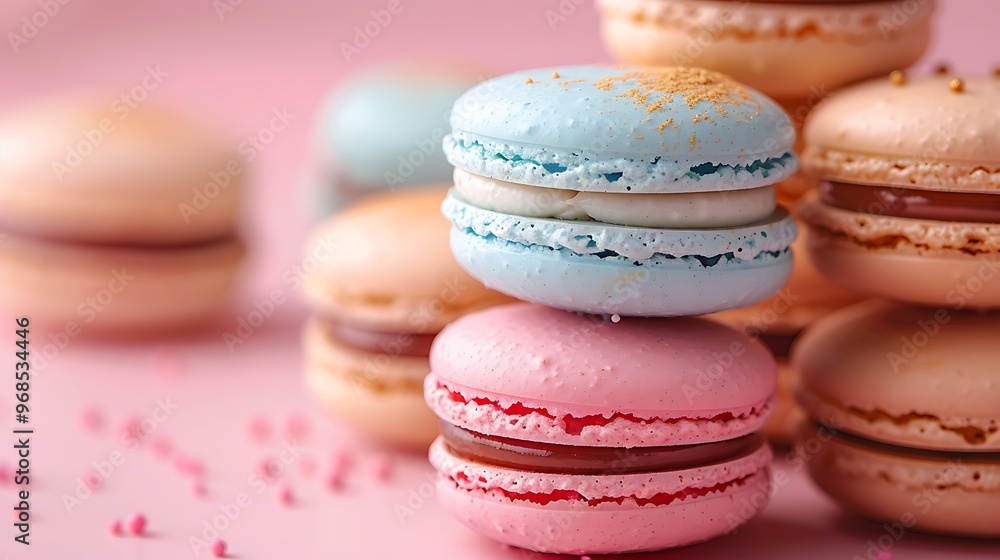 Delicate French macarons in pastel colors, no shadows The macarons are ...