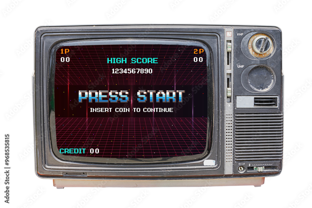 PRESS START INSERT A COIN TO CONTINUE. pixel art .8 bit game. retro ...