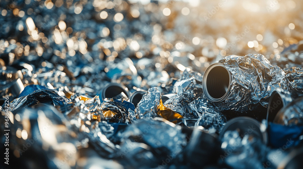 ภาพประกอบสต็อก Metal waste scattered on the ground at a recycling ...