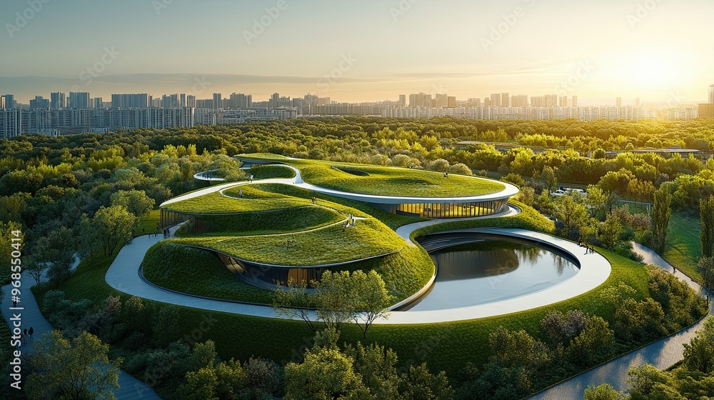 7. A stadium with a unique open-air layout, featuring minimalist design ...