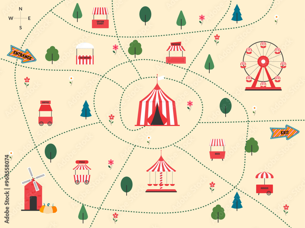 Fun fair and amusement park map creator. Carnival and festival elements ...