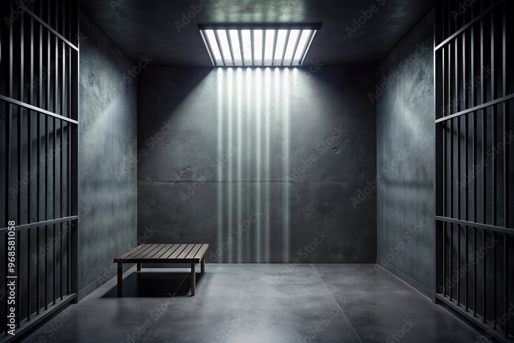 Minimalistic background of a prison cell with a black wall and a subtle ...
