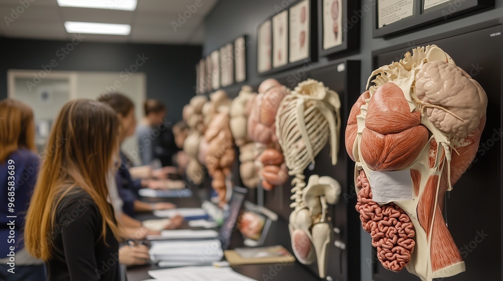 Medical students explore and study various detailed human anatomy ...