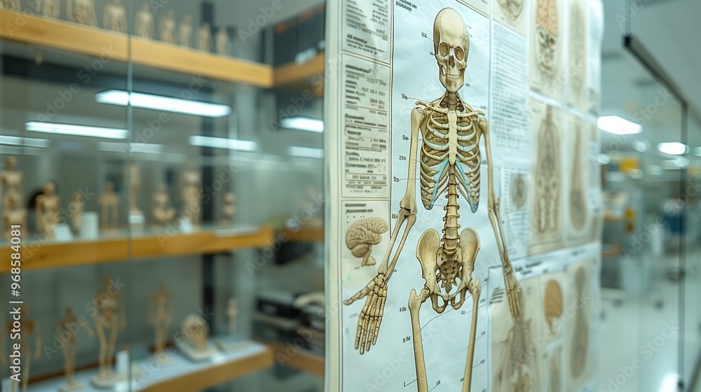 Anatomical Skeleton Display in Medical Laboratory. Detailed anatomical ...