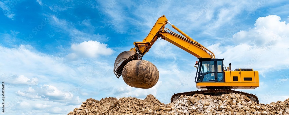 ภาพประกอบสต็อก Hydraulic machinery lifting heavy objects at a ...